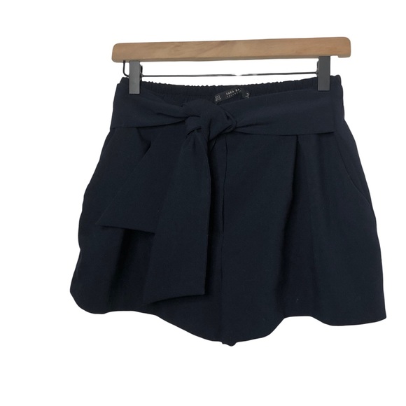Zara | Shorts | Zara Navy Tiewaist High Rise Pleated Shorts | Poshmark